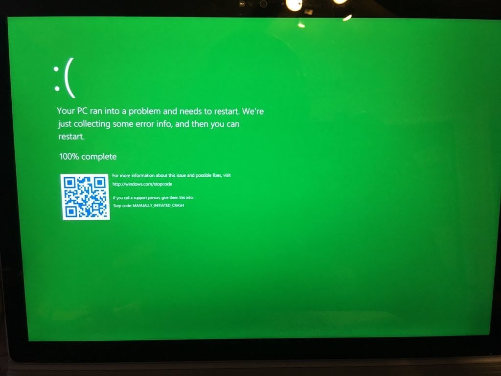 Microsoft introduces green screen of death in Windows 10 - Ping Test News